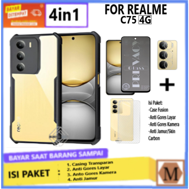Jual Paket 4in1 Case Realme C75 4G Casing Transparan Soft case Armor ...