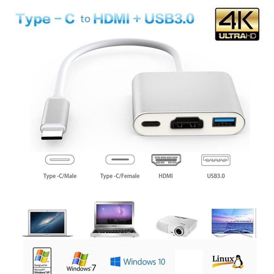 Jual Converter USB Type-C 3in1 Type-C HDMI USB 3.0 / USB to HDMI ...