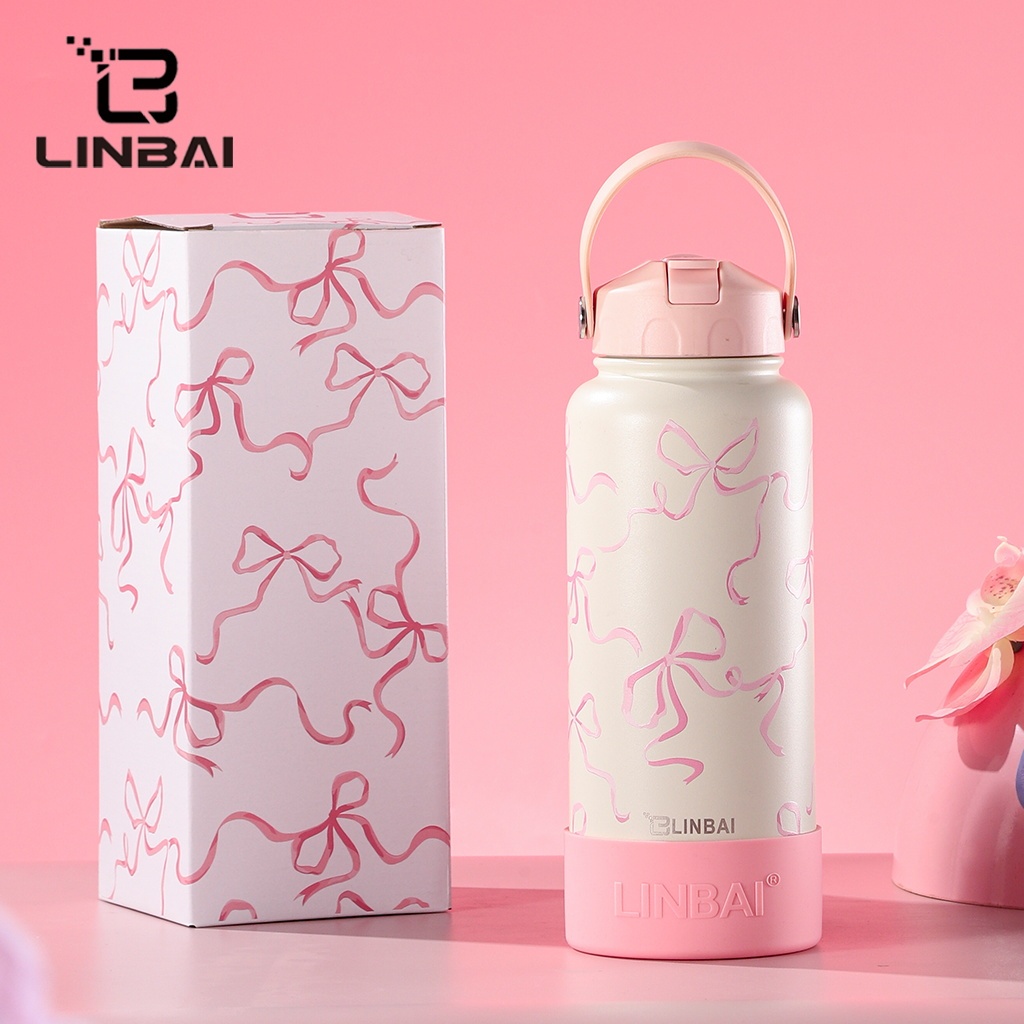 Jual LINBAI Flask 32oz Printing Stainless Steel Water Bottle with Straw ...