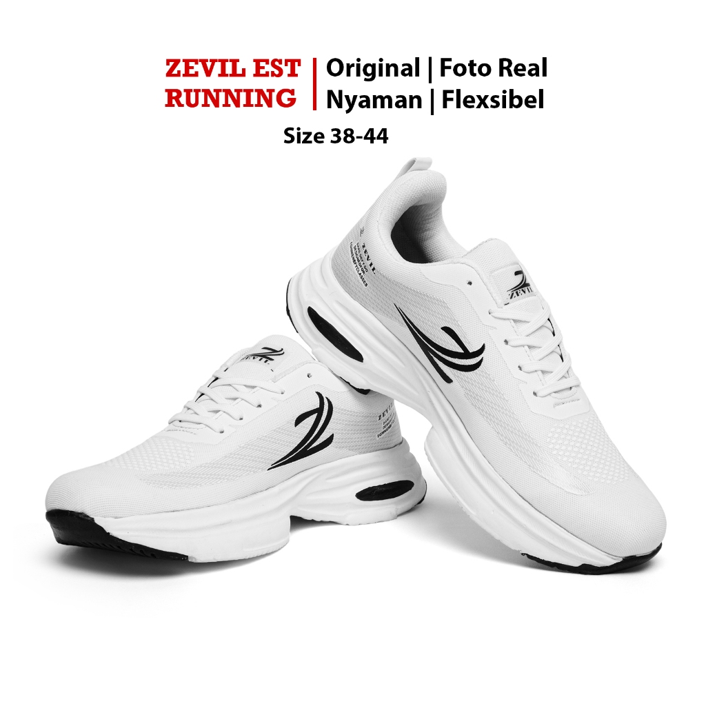 Jual Sepatu Olahraga Zevil Est Putih Hitam Pria Lari Running Sport Jogging Ringan Dan Nyaman ...