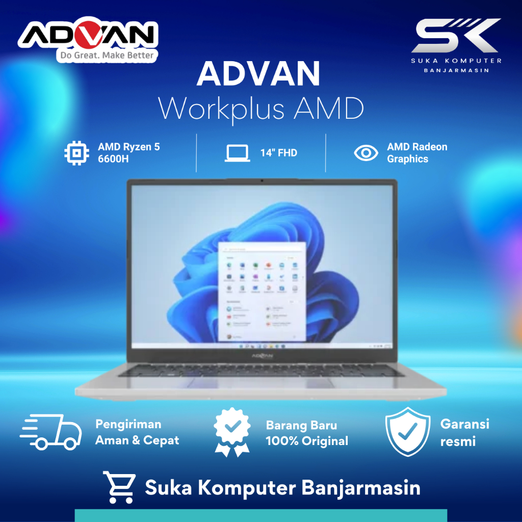 Jual Advan Workplus AMD /Ryzen 5-6600H/16GB/512GB SSD/14" FHD/W11 | Shopee Indonesia