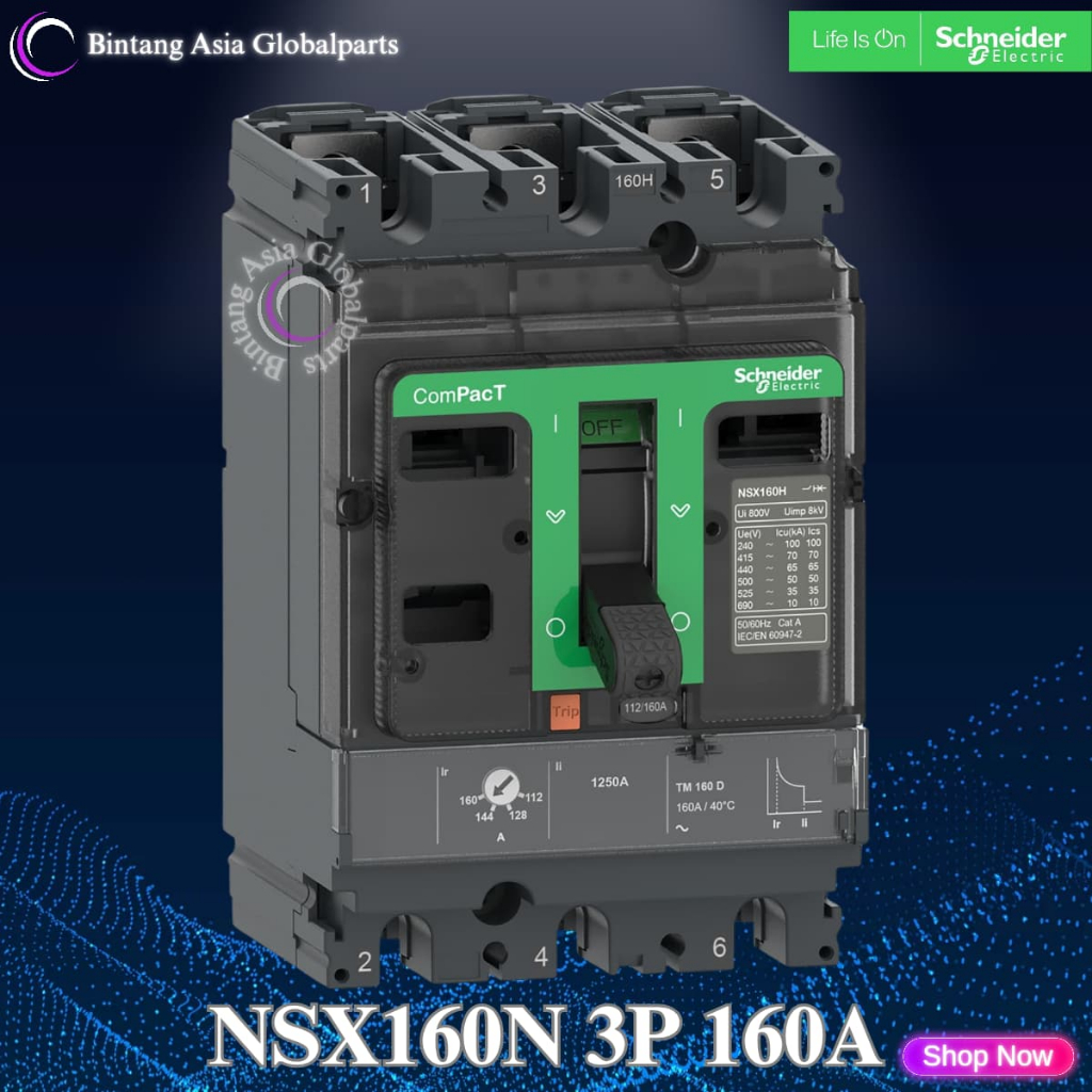 Jual MCCB 3 Phase 160 Ampere Schneider C16N3TM160 Original / MCCB 3p 160a 50kA NSX160N / Breaker ...