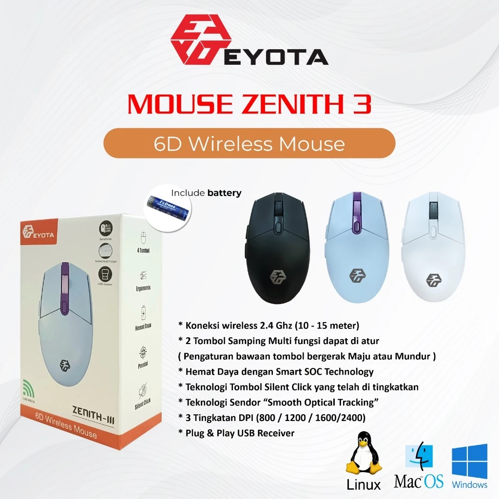 Jual EYOTA ZENITH 3 MOUSE WIRELESS 2.4GHZ | Shopee Indonesia