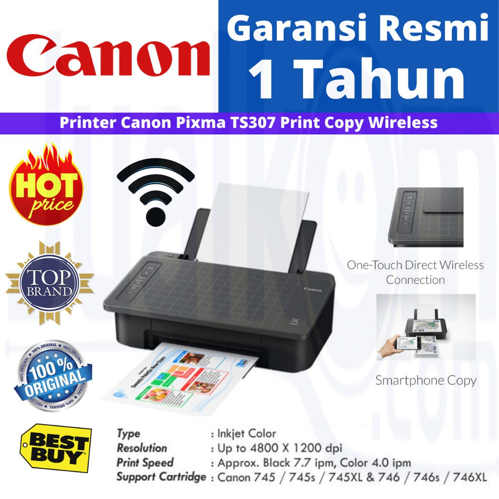 Jual CANON PIXMA TS307 Wireless Ink jet TS 307 Printer | Shopee Indonesia