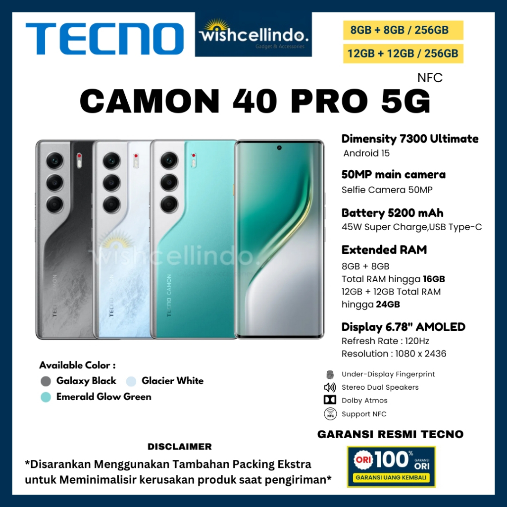 Jual HP TECNO CAMON 40 PRO 5G NFC 8/256GB (Garansi Resmi Tecno 1 Tahun ...