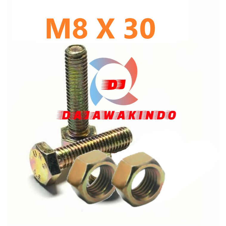 Jual Baut Mur Hex Besi Kuning M8 x 30 mm | Shopee Indonesia