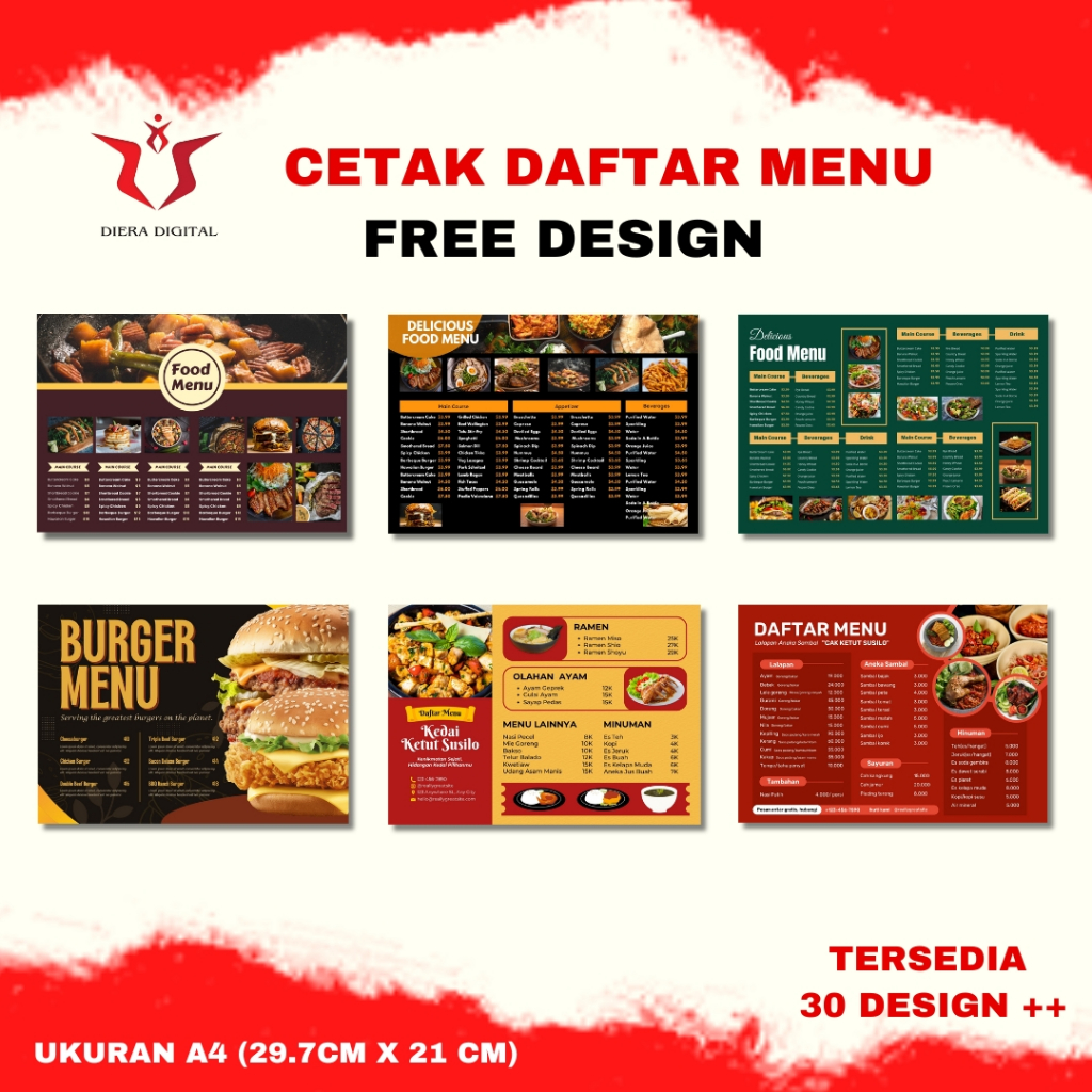 Jual CETAK DAFTAR MENU MAKANAN | MINUMAN Free design Ukuran A4 29.7 x ...