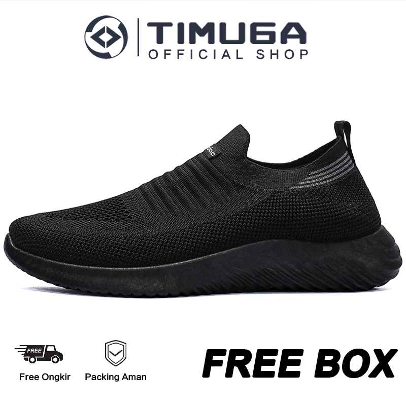 Jual TIMUGA Sepatu Slip On Pria Full Hitam Sepatu Pria Tanpa Tali ...