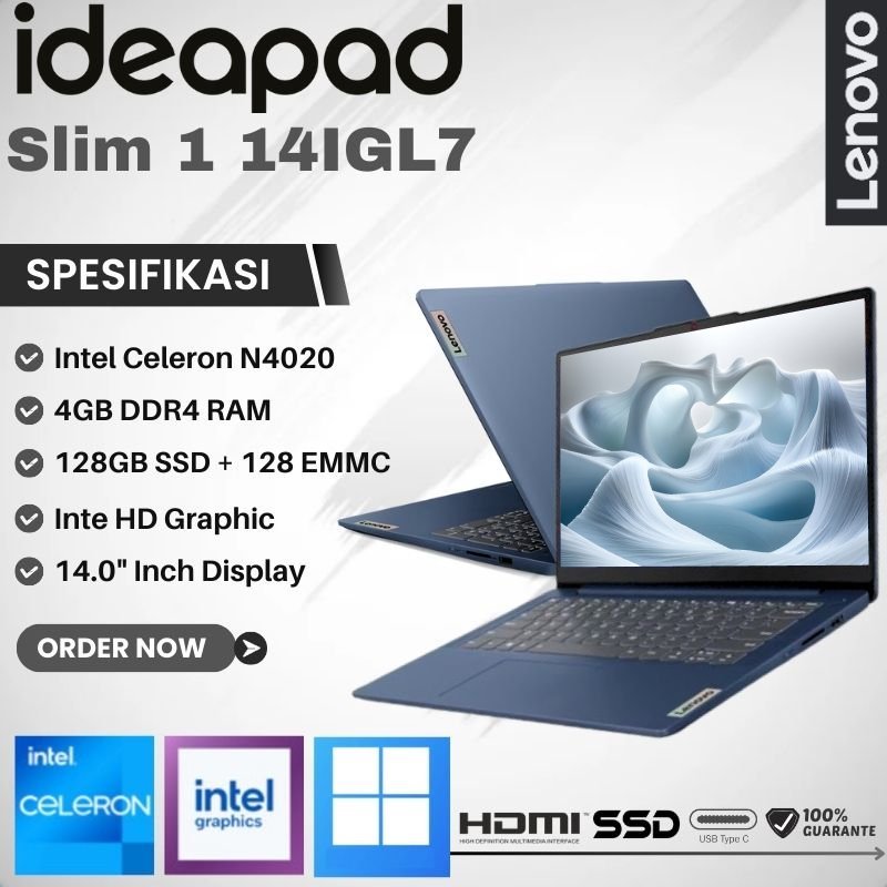 Jual Lenovo Ideapad Slim 1i Intel N4020 4GB RAM 256GB Wifi 6 Windows 11 ...
