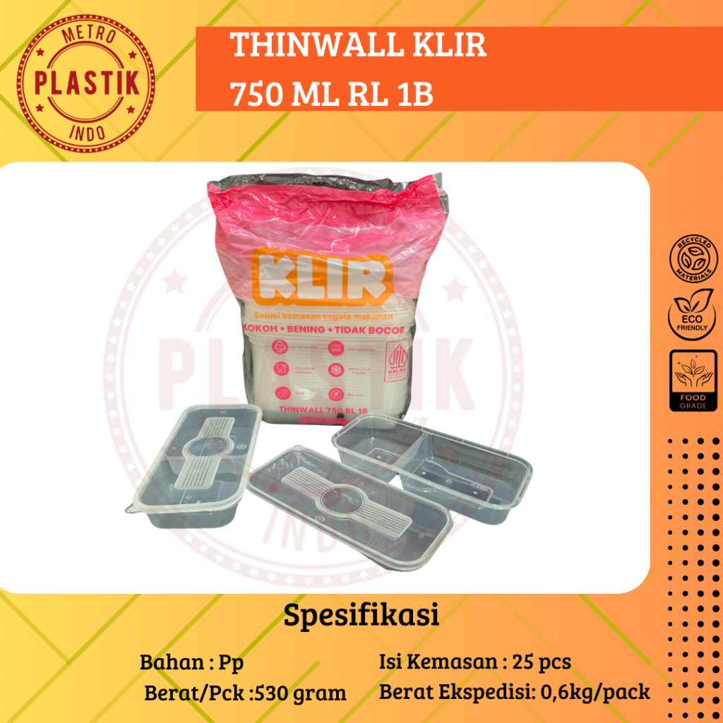 Jual Thinwall Klir Isi 25set 750 Rec Long RL 1B | Kotak Makan Plastik ...