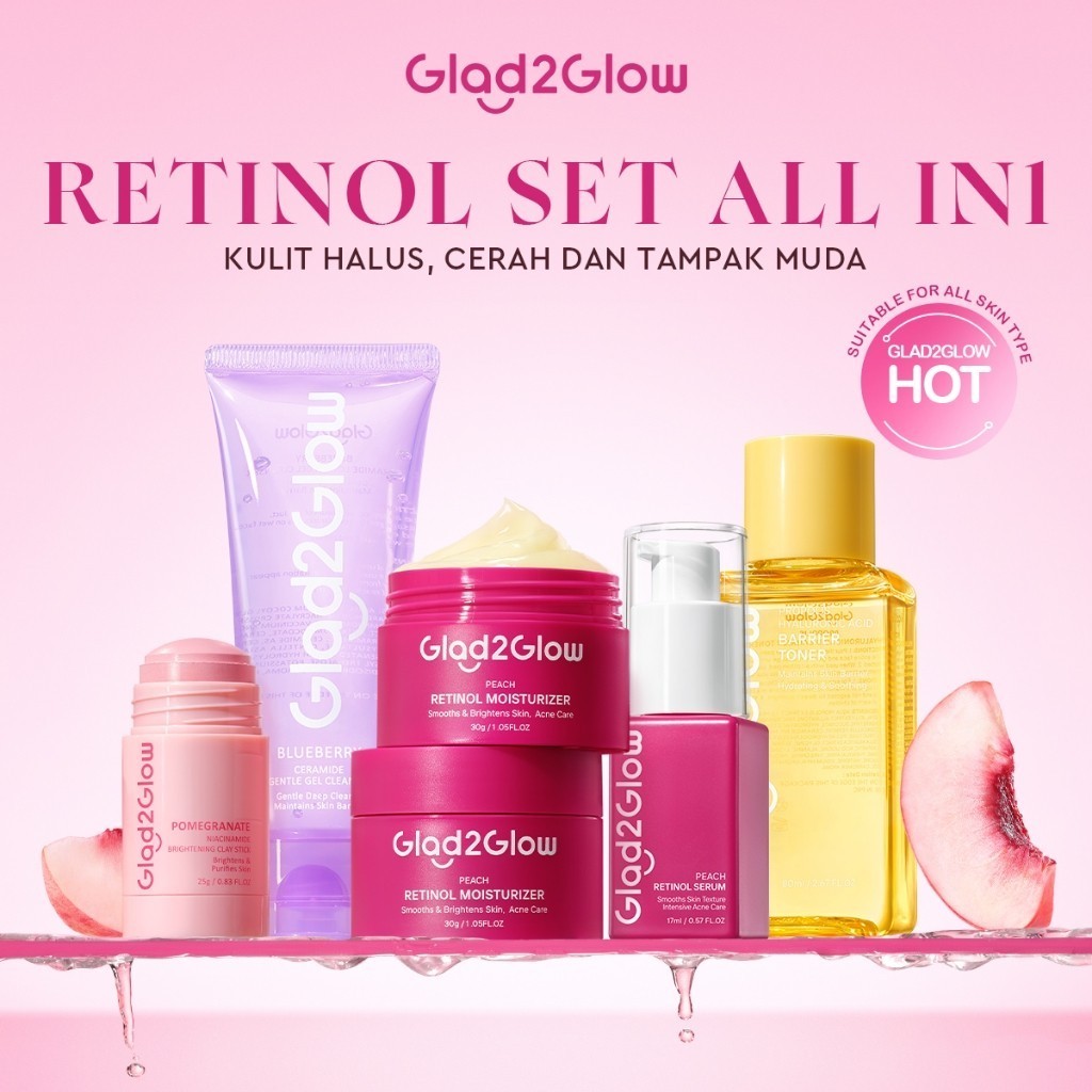 Jual [100%ORI]GLAD2GLOW RETINOL SET ALL IN 1 bundle peach moisturizer ...