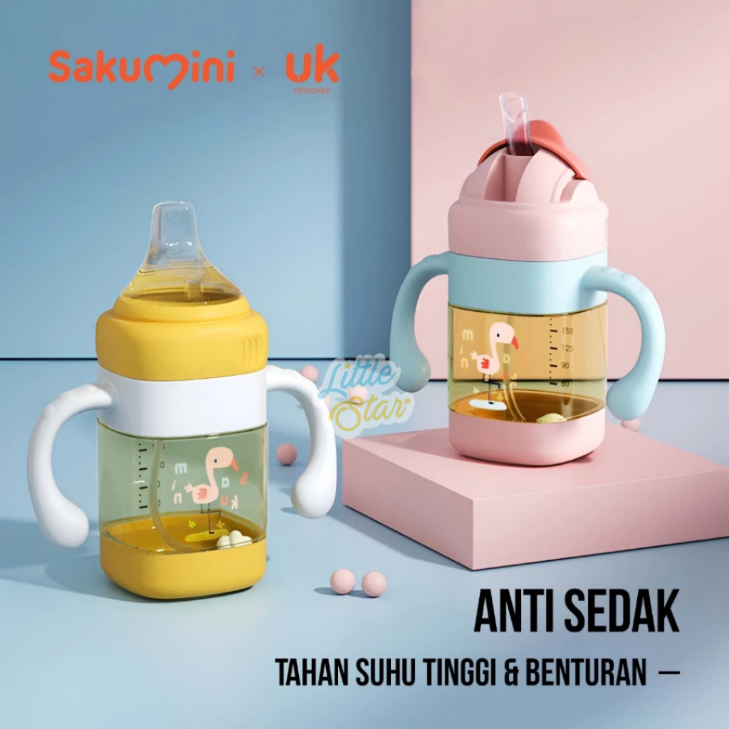 Jual Sakumini Baby Botol Minum Anak Sedotan Training PPSU 240Ml Straw Cup Handle Bottle BPA Free ...