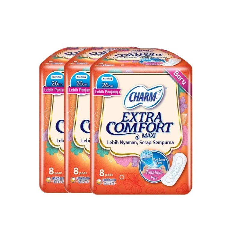 Jual [3 Pack ] Charm Pembalut Extra Comfort Maxi 26cm Non Wing 8 pads ...