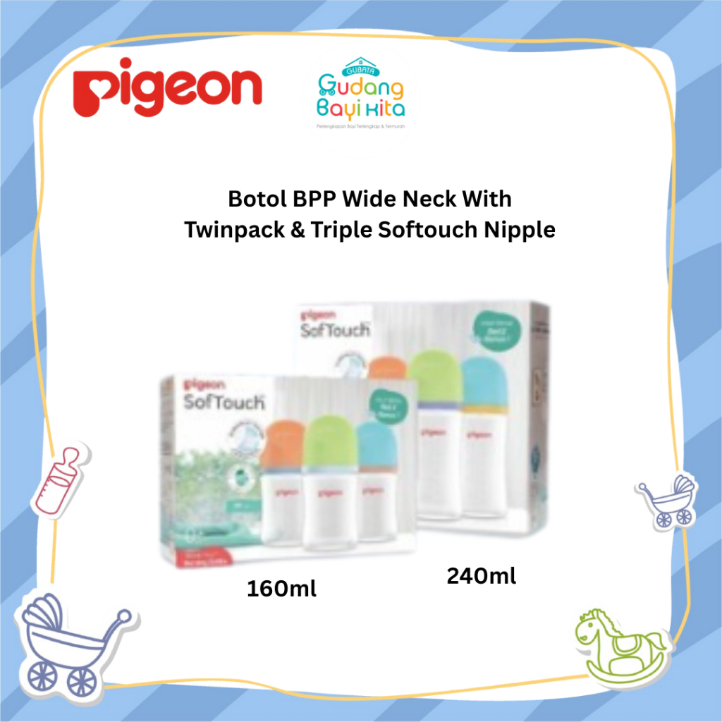 Jual Pigeon Botol BPP Wide Neck With Twinpack & Triple Softouch Nipple 160ml 240ml - Botol Susu ...