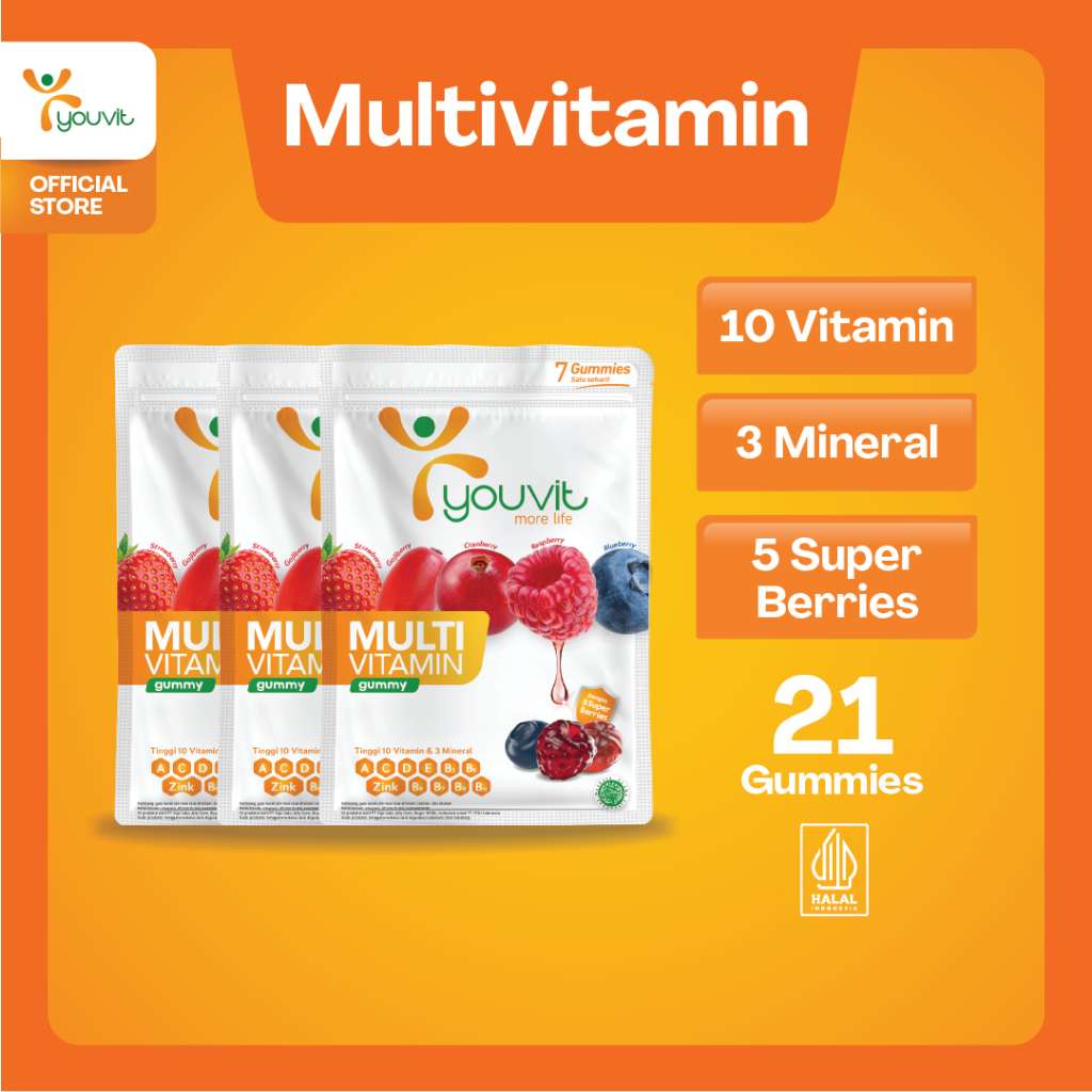 Jual Multivitamin Gummy Dewasa untuk Imunitas | Youvit Multivitamin Dewasa 3 Sachet (21 Hari ...