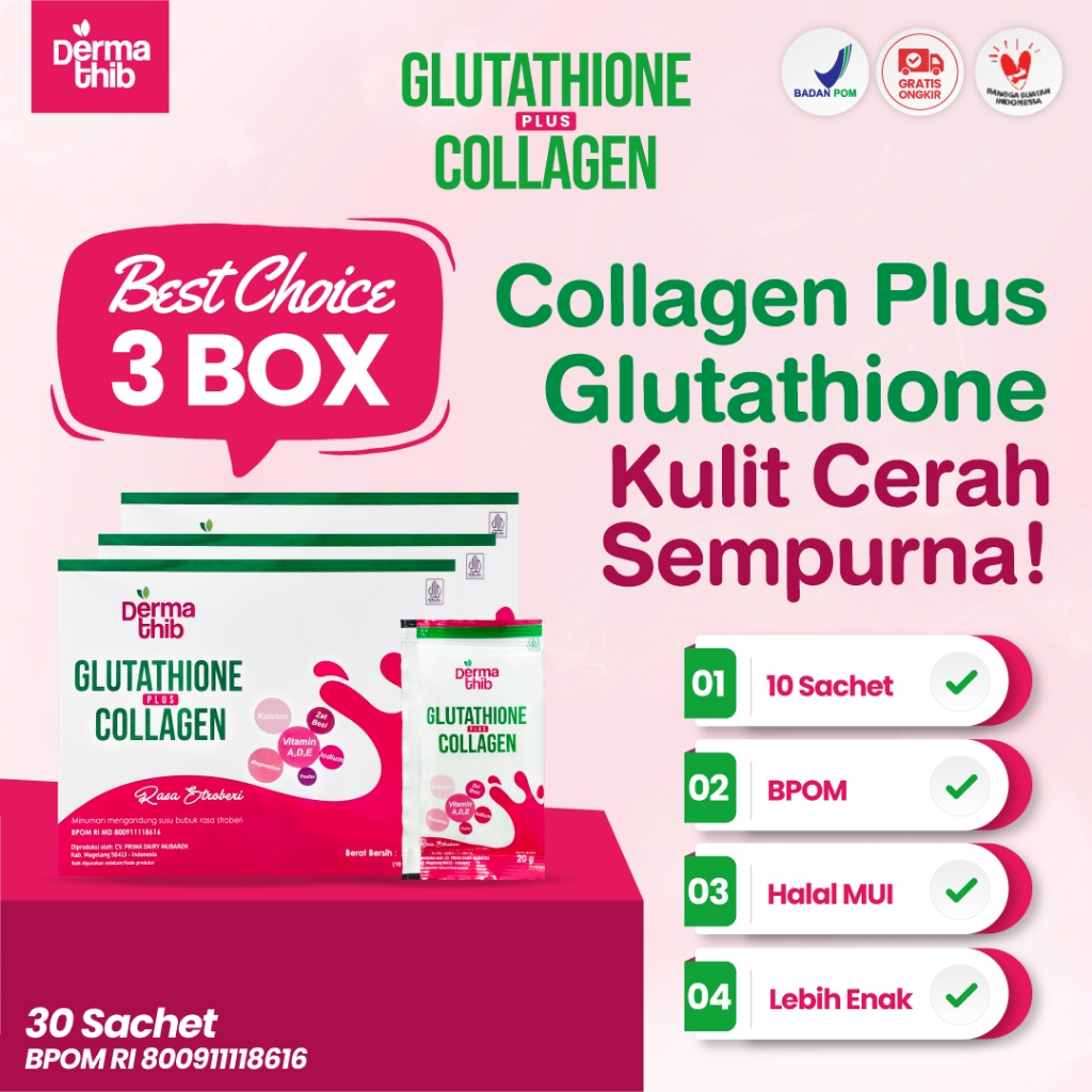 Jual Dermathib Collagen Plus Glutation Minuman Kolagen BPOM Mencerahkan Pemutih Kulit Badan ...
