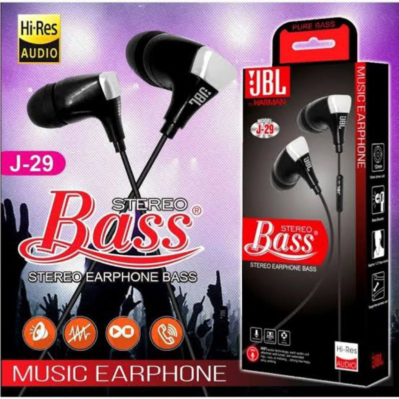 Jual HF Headset [ JBL J-29 ] Stereo Earphone | Extra Super Bass Hi-Res ...