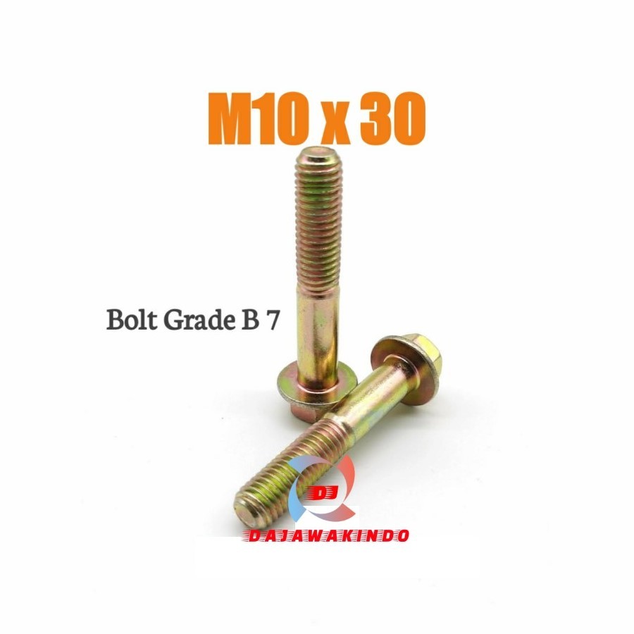 Jual Baut Flange M10 x 30 / Flange Bolt Kuning M10 x 30 / Grade B 7 ...