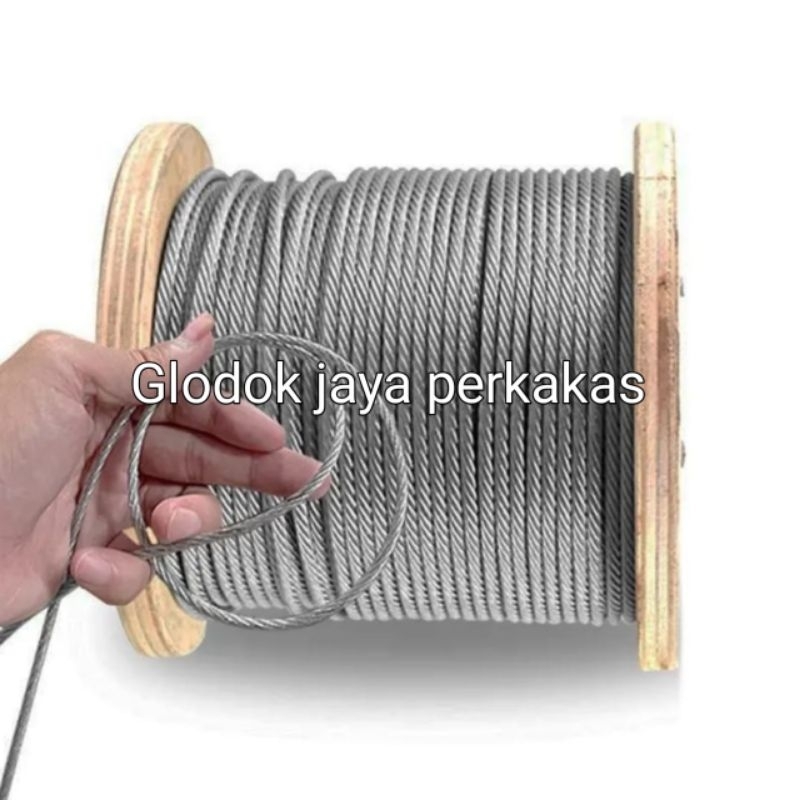 Jual kawat seling tali Sling wire rope galvanis 1.5 2 3 4 5 6 mm seling bahan galvanis | Shopee ...