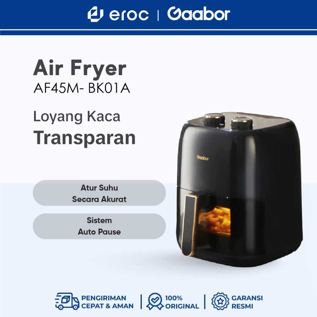 Jual Gaabor Air Fryer Low Watt 800W Kapasitas 4.5L Kaca Transparan Anti ...