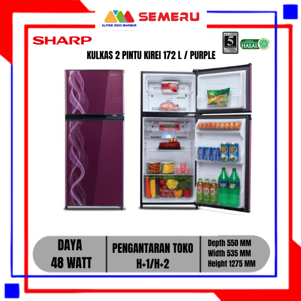Jual SHARP KULKAS 2 PINTU KIREI SJ-197 DAYA 48 WATT PURPLE SJ-197 ND-VP ...