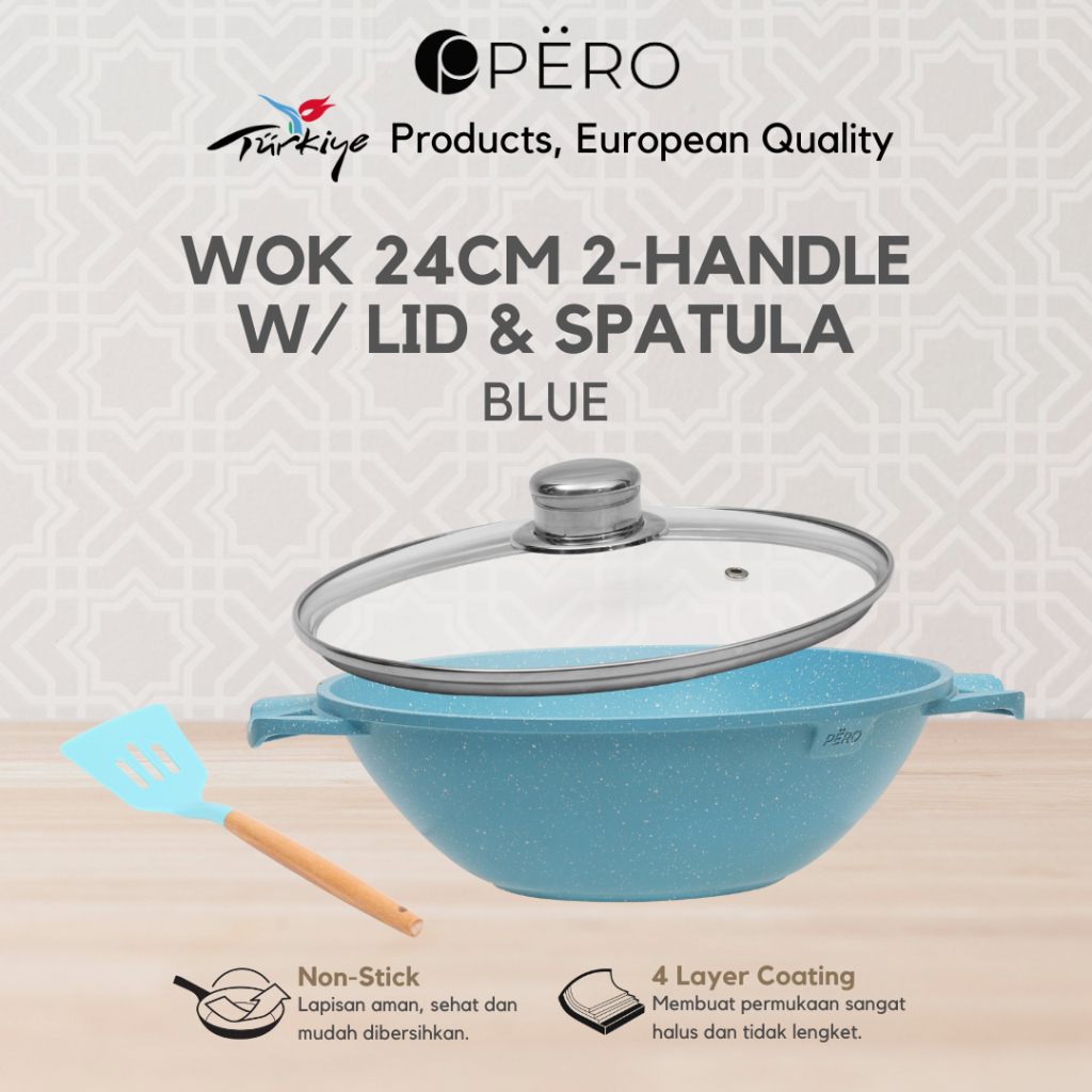 Jual Pero Wok 24cm Biogranite 2 Handle Glass Lid with Spatula / Wajan Biogranite Anti Lengket ...