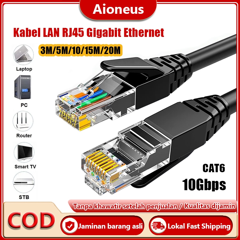 Jual Kabel Lan RJ45 CAT6 10Gbps Gigabit Ethernet 10M/5M/3M UTP Male to ...