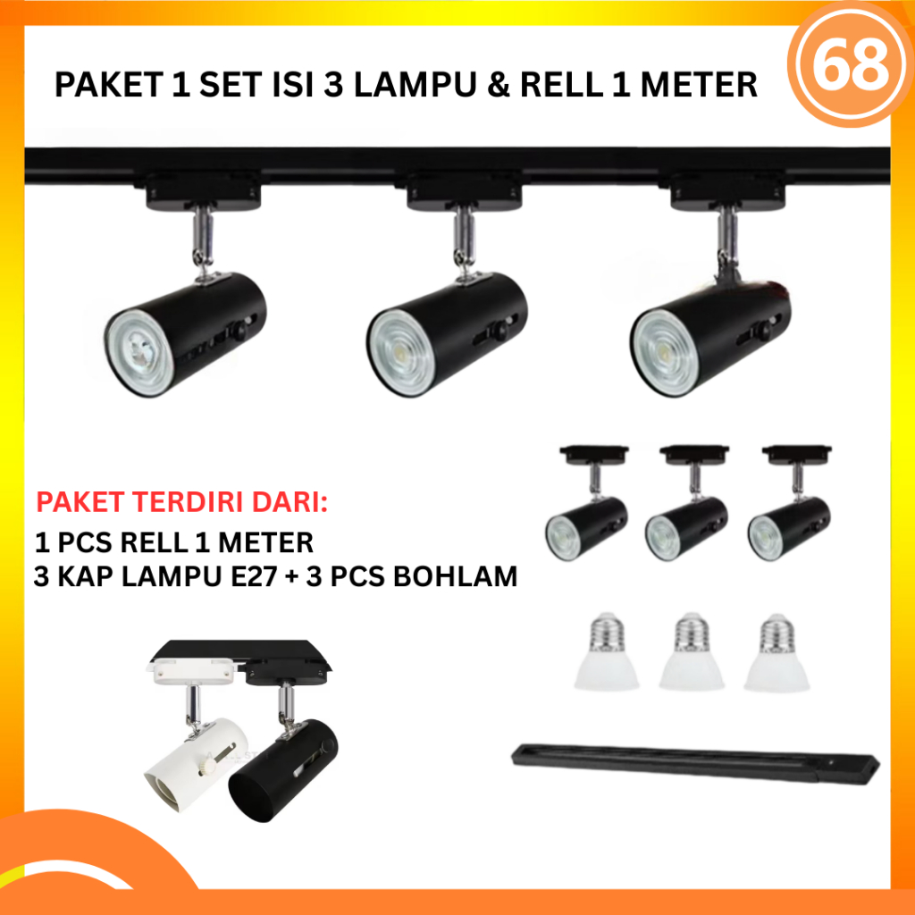 Jual [COD] Paket Lampu Sorot Rel 1 Set isi 3 Spotlight Rell Track Light E27/MR16 | Shopee Indonesia