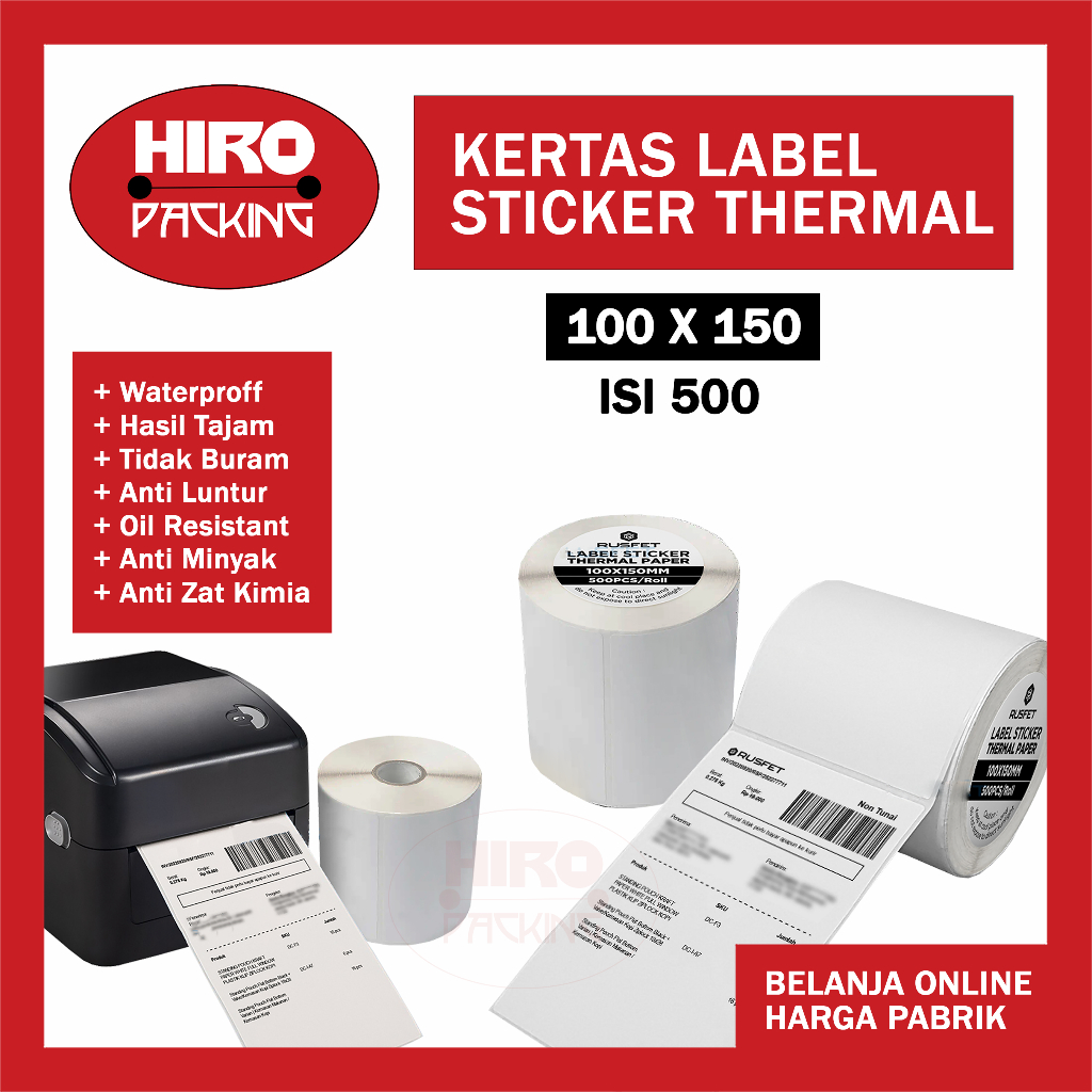 Jual Label Thermal 100x150 isi 500 100x100 80x30 57x30 57x40 80x40 ...