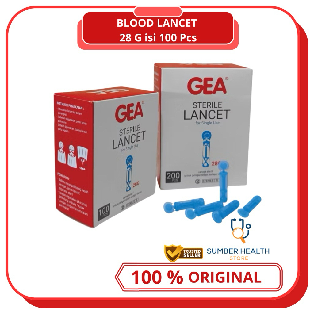 Jual BLOOD STERILE LANCET GEA 28G / JARUM SETERIL GEA 28G | Shopee ...