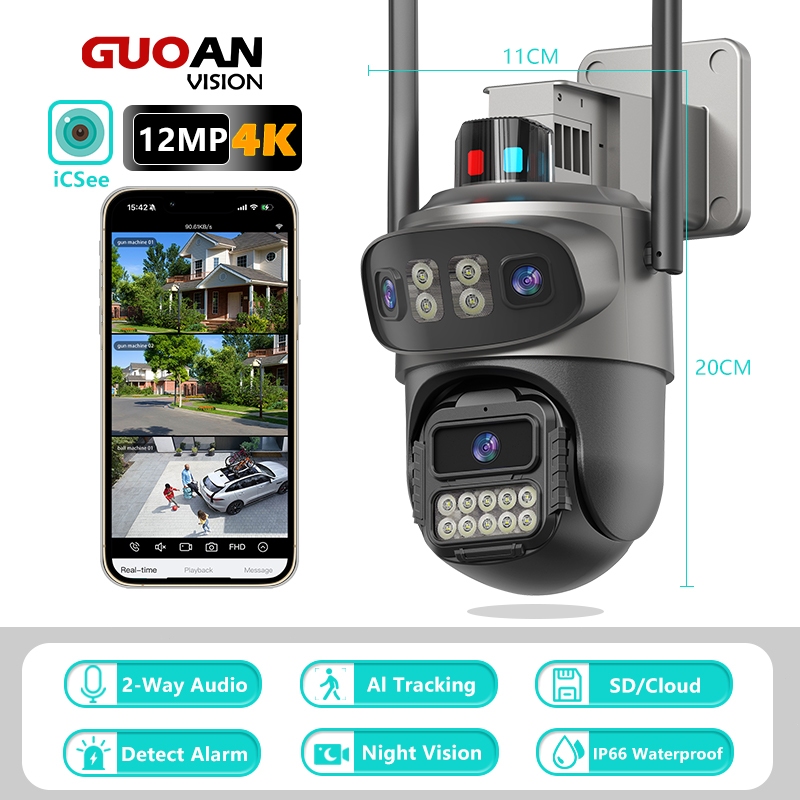Jual GUOANVISION CCTV Kamera 12MP Three Lens Outdoor Camera Waterproof ...