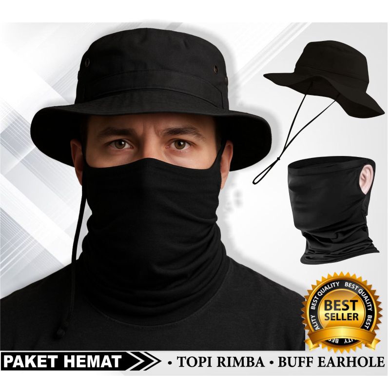 Jual Paket Hemat Buff Gunung Masker Gunung Topi Bucket Hat Pria Topi ...
