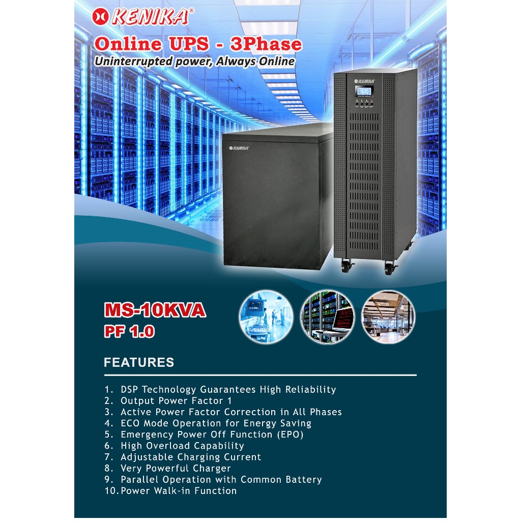 Jual KENIKA UPS 10 KVA/10KW 3 PASHE Online HF MS-30 + 20pcs*12V/9Ah ...