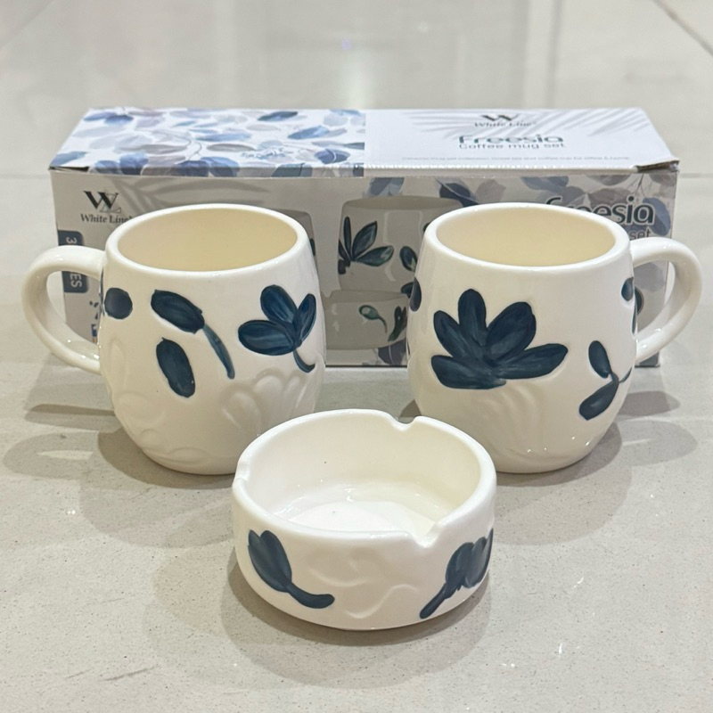 Jual CANGKIR KERAMIK 3 in 1 FRESIA COFFEE MUG SET MOTIF BUNGA WHITELINE ...