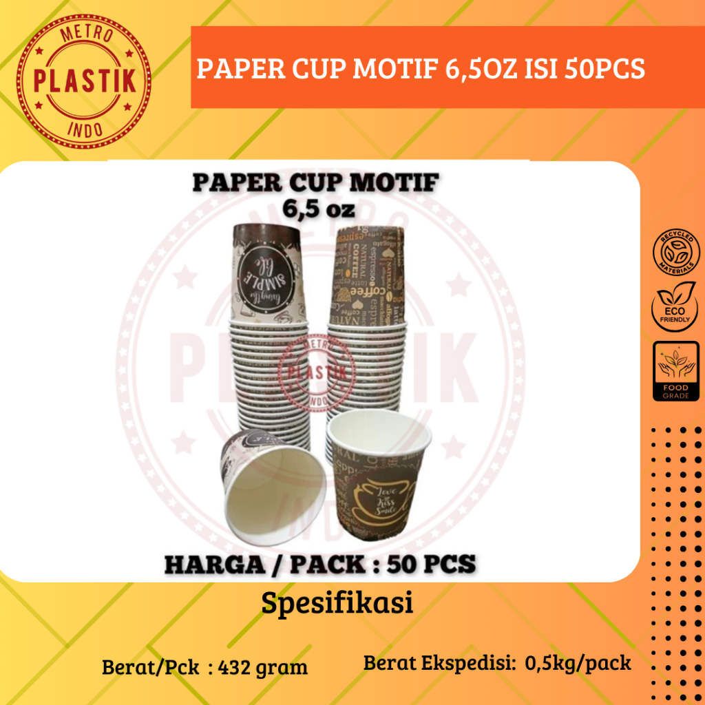 Jual Paper Cup Motif 6.5oz Isi 50pcs / Gelas Kertas Motif Kopi 6.5 oz @50pcs | Shopee Indonesia