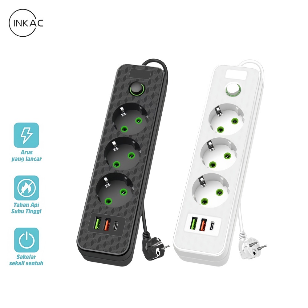 Jual 【COD】INKAC Power Strip standar Eropa Power Socket Multiguna Colokan Eropa 2 Meter USB+TypeC ...