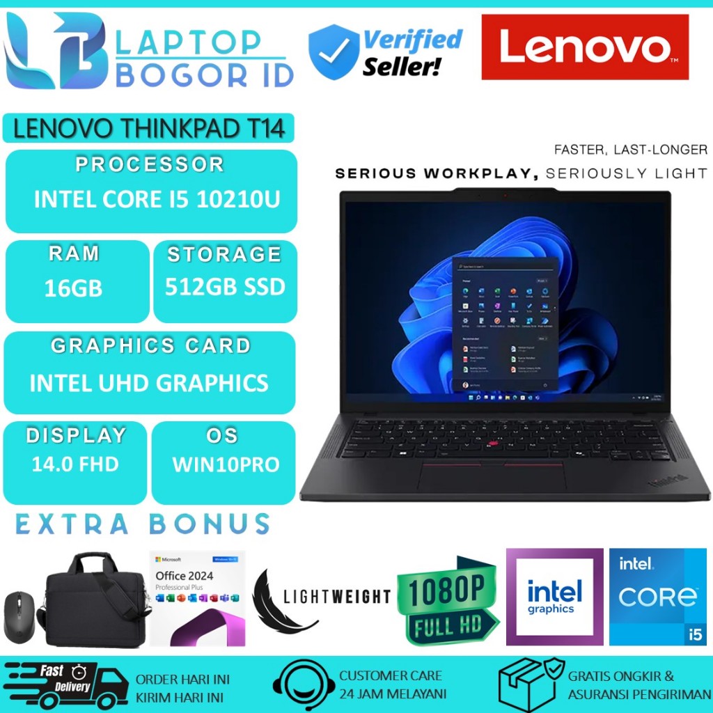 Jual Laptop slim Lenovo thinkpad T14 INTEL CORE I5 10210U RAM 16GB SSD 512GB 14.0 FHD Windows 11 ...