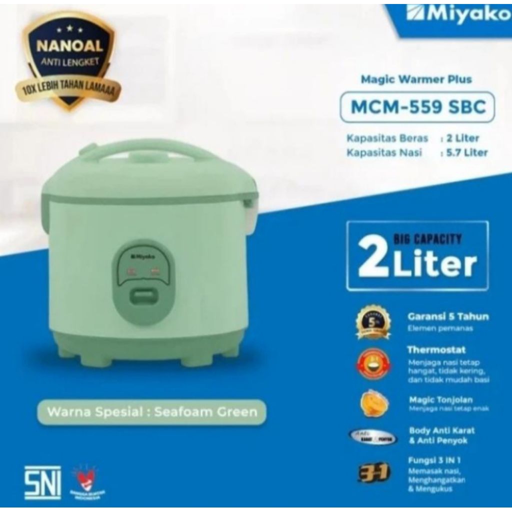 Jual MIYAKO MCM-559 SBC Nanoal Rice Cooker/ Magic Com 2 Liter | Shopee ...
