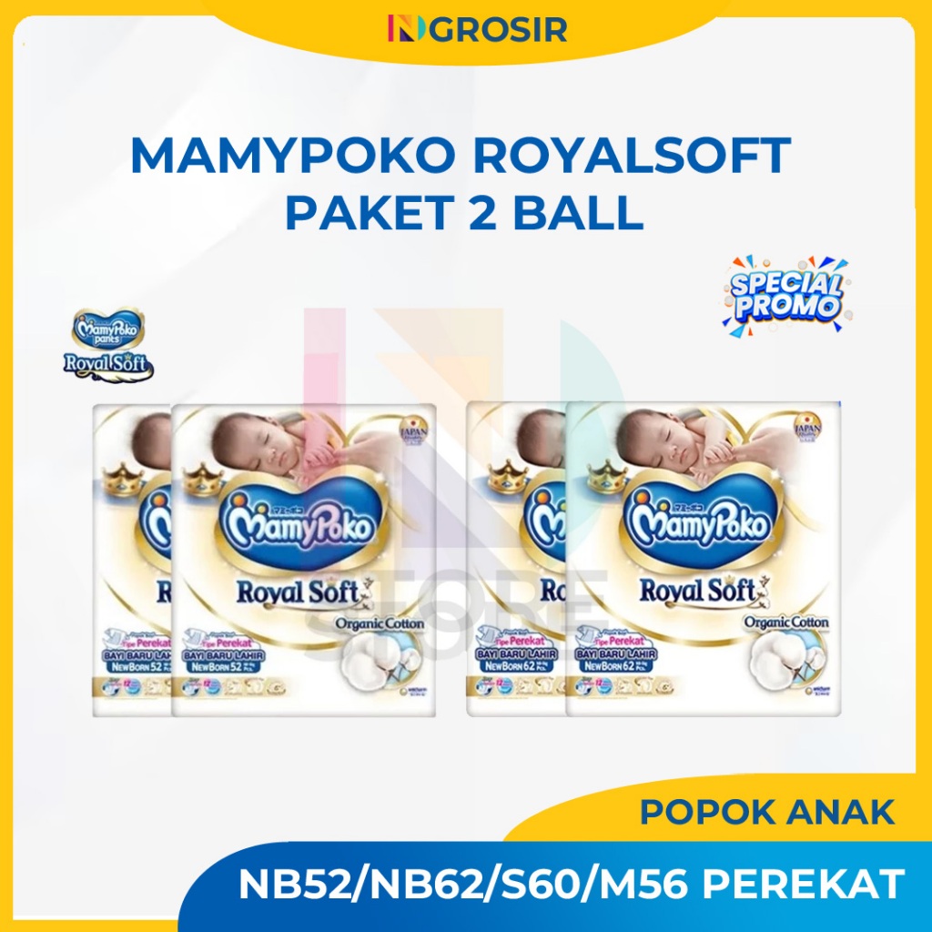 Jual (PROMO KHUSUS) MamyPoko Royal Soft Perekat NB52/NB62/S60/M56 2 Ball - Soft Catton Tipe ...