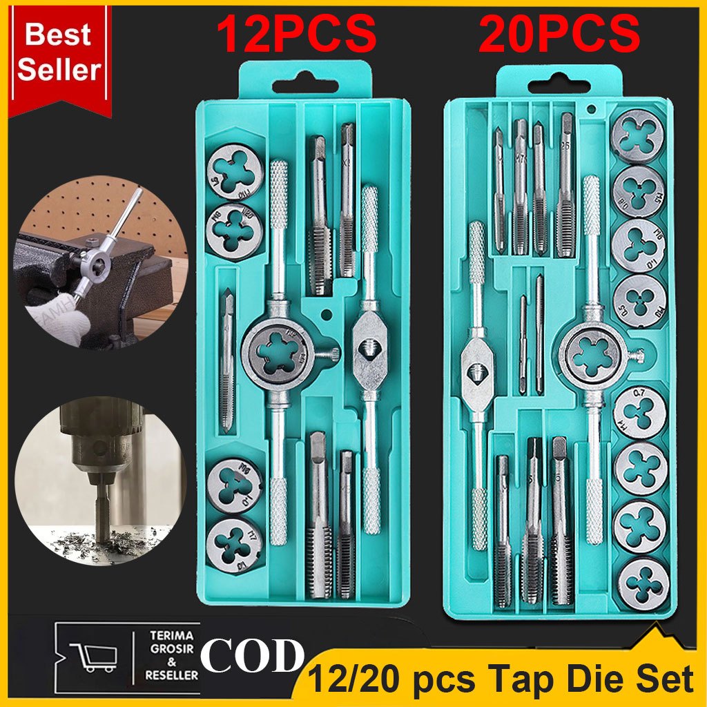 Jual 12/20 pcs Tap Die Set Alat Snai dan Tap Ulir Baut Drat Mur Baut ...