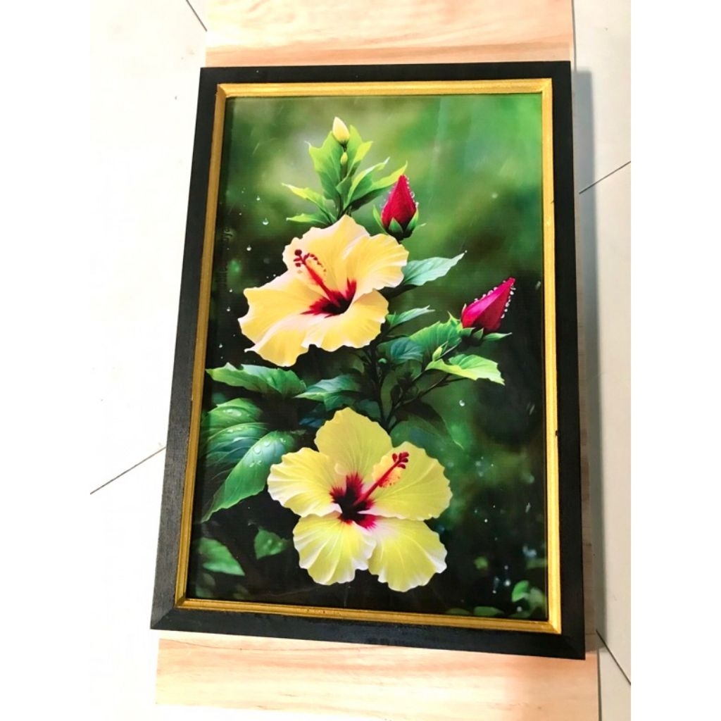 Jual hiasan dinding lukisan cetak gambar bunga sepatu Kuning plus ...