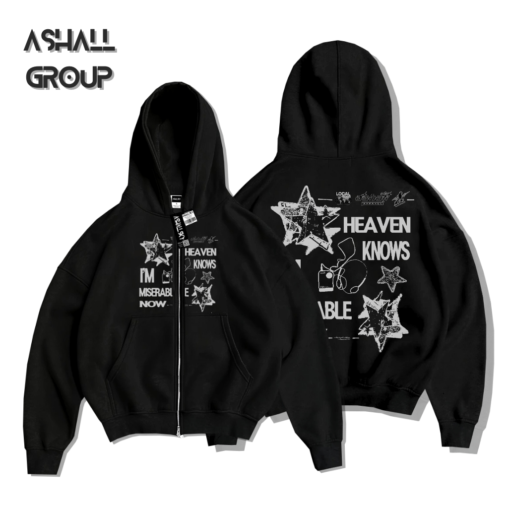 Jual Jaket Zipper Hoodie Boxy Sweater STAR Warna Hitam Unisex Pria ...