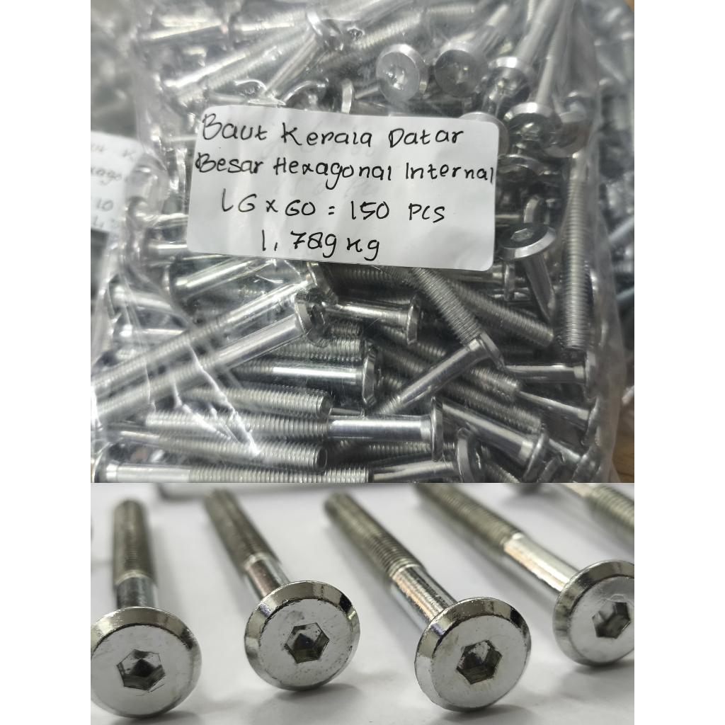 Jual Baut JCBC / Kepala Datar Besar Hexagonal Internal L6x60 (1 pack ...