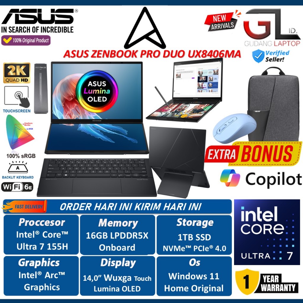 Jual Asus Zenbook Pro Duo UX8406MA DS76T Intel Ultra 7 155H 16GB 1TB ...
