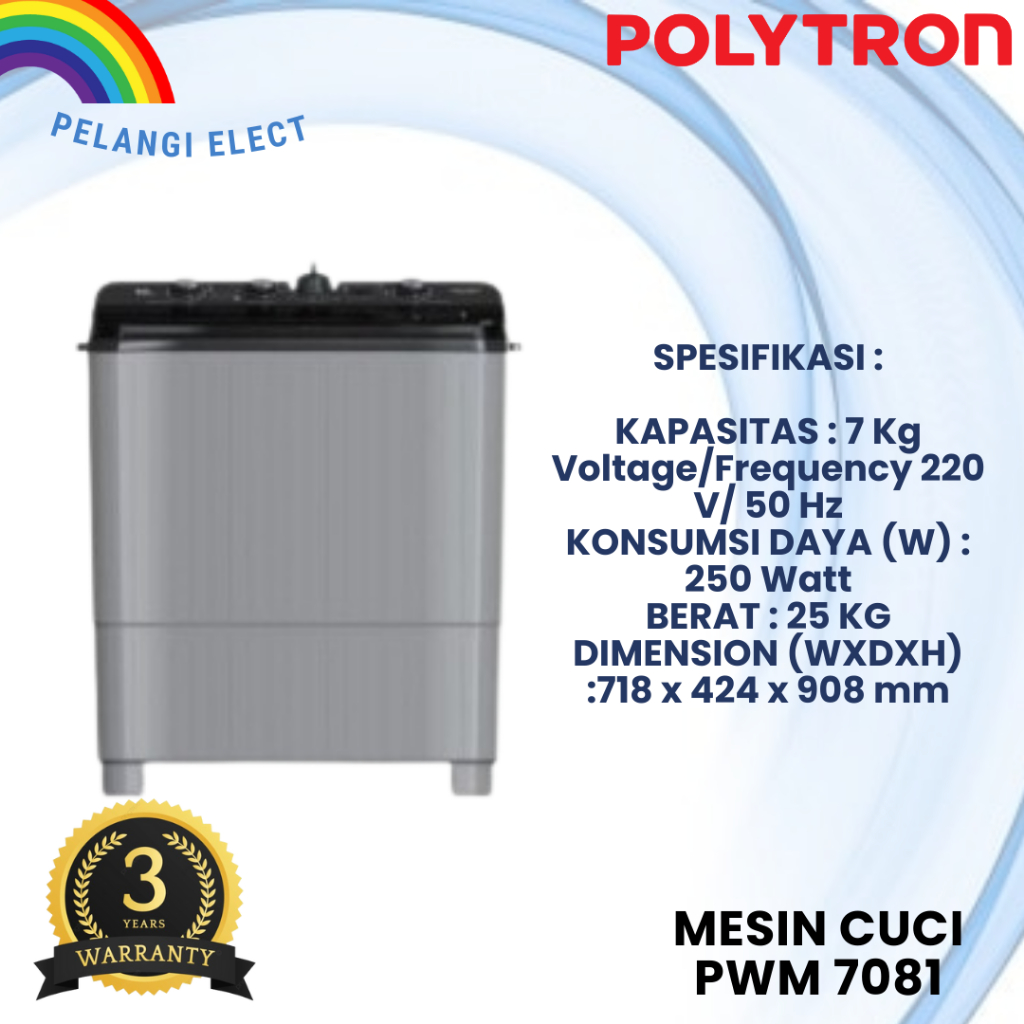 Jual Mesin Cuci 2 Tabung POLYTRON PWM 7081 Kapasitas 7 Kg PWM7081 GARANSI RESMI | Shopee Indonesia