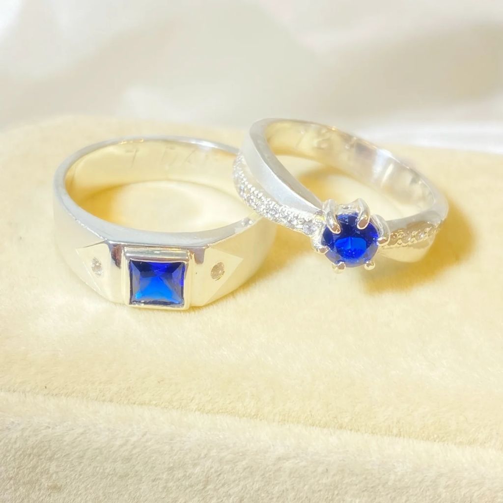 Jual CINCIN COUPLE PERAK PERMATA BIRU CUSTOM WEDDING RING | Shopee ...