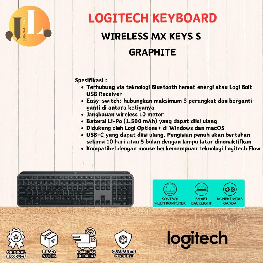 Jual LOGITECH KEYBOARD WIRELESS MX KEYS S GRAPHITE HITAM Original ...