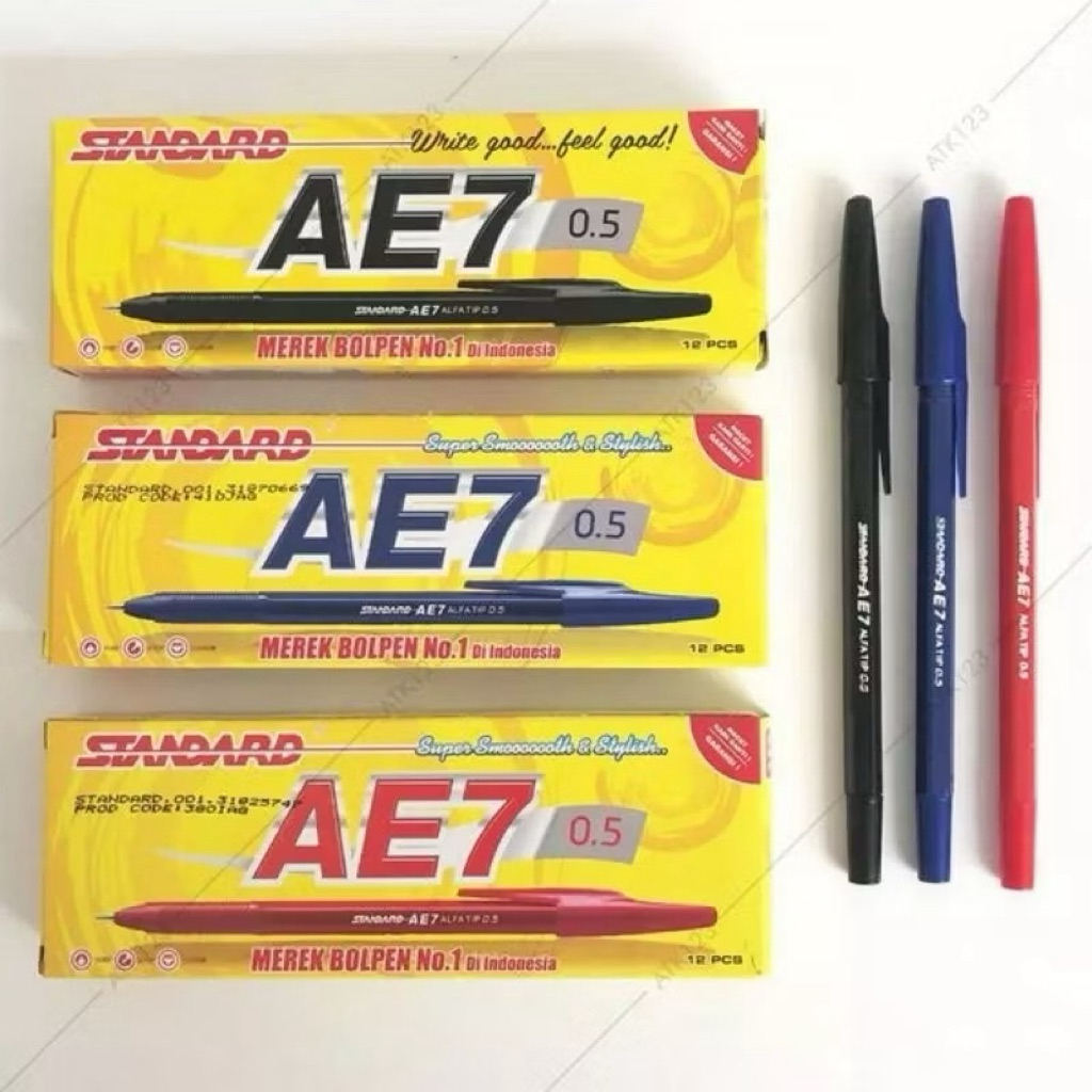 Jual Pulpen / Pena Standard AE7 Hitam Merah Biru 1 pack isi 12pcs | Shopee Indonesia