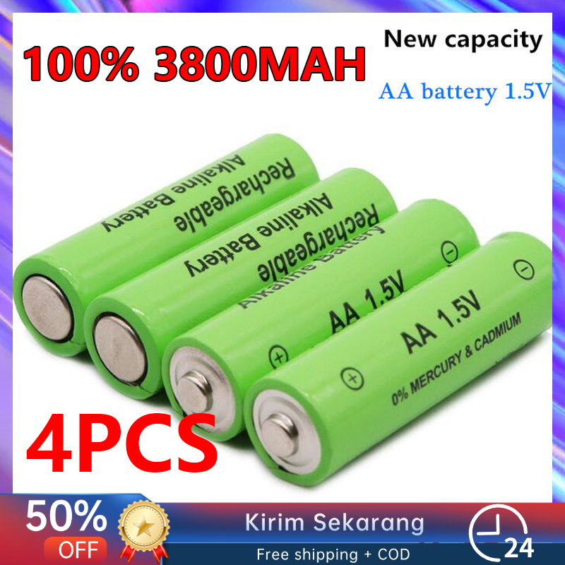 Jual Baterai 4 PCS 100% label baru 3800 MAH baterai isi ulang AA / AAA1 ...
