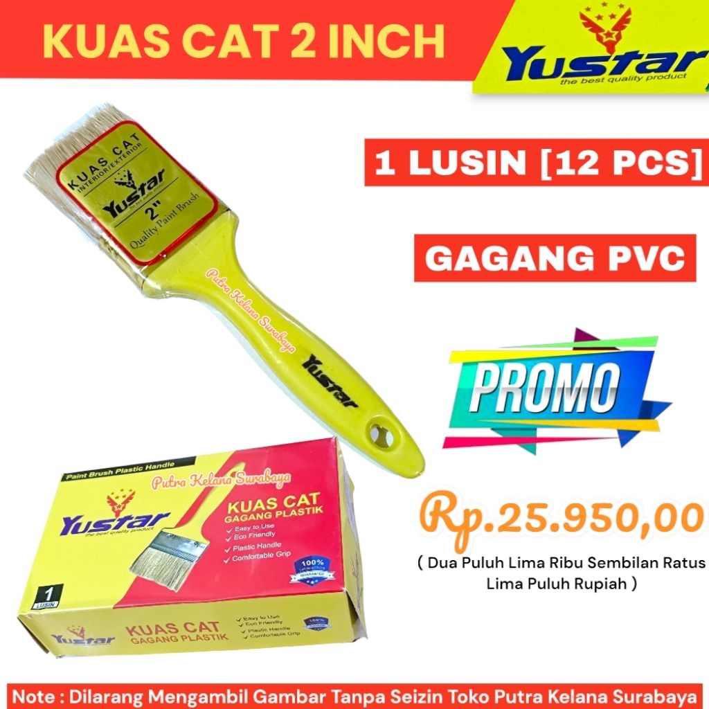Jual [ 12 PCS ] Kuas Cat YUSTAR 2 inch Gagang PVC Tebal | Kuas Cat ...